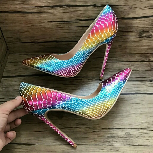 Shoes | Color Block Snake Skin Heels | Poshmark